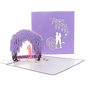 iGifts And Cards Romantic Wisteria Arbor 3D Pop Up Greeting Card - Private, Dreamy, Heart, Wow, Half-Fold, Valentine's Day, Just Because, Thinking of You, Engagement, Happy Anniversary, Friendship