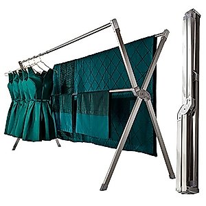 iEllevie Foldable Double Rods Stainless Steel Expandable Clothes Drying Rack 55 to 95 Inch