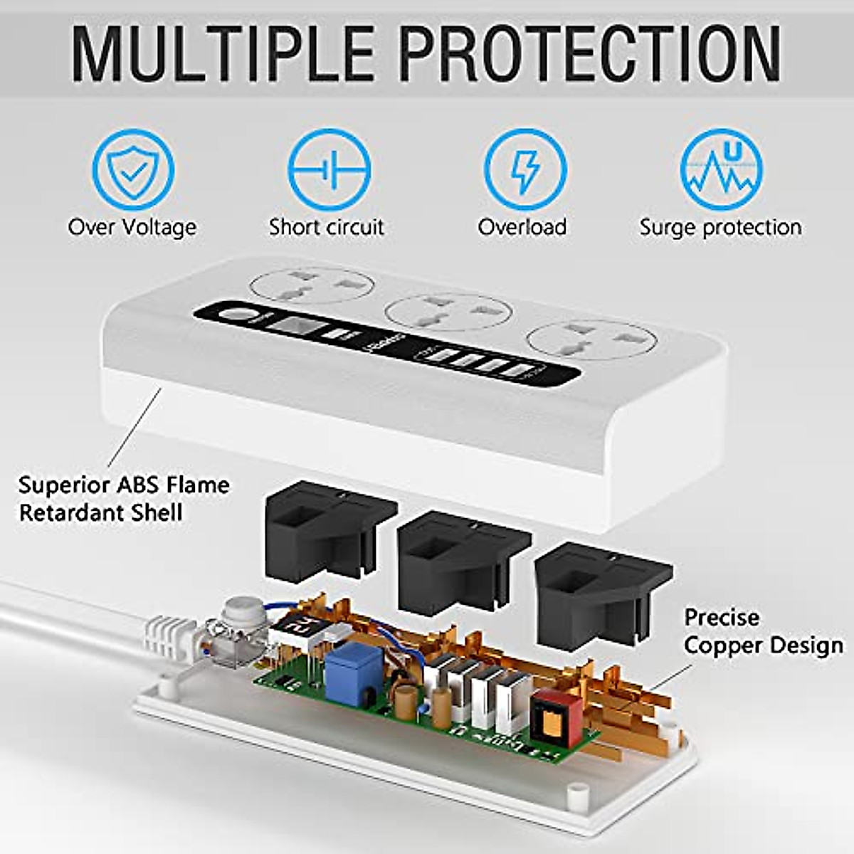 J Elektro Universal Power Strip with Surge Protector, 4 USB Charging Ports and 3 Universal Outlets Extension Cord with 24 Hour Timer, 1.4M/4.6FT Extension Lead with Timer Socket for Home Office