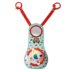 BETTERLINE Baby Car Seat Toy for Infants and Toddlers, Interactive Driving Steering Wheel with Lights, Music and Mirror, Realistic Driving Sounds - Can use for Stroller or Playpen, Adjustable Strap