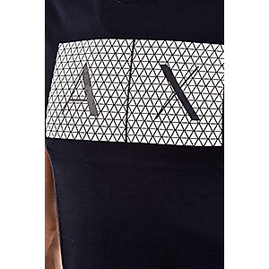 A|X ARMANI EXCHANGE mens Crew Neck Logo Tee T Shirt, Grid Logo Navy, Medium US
