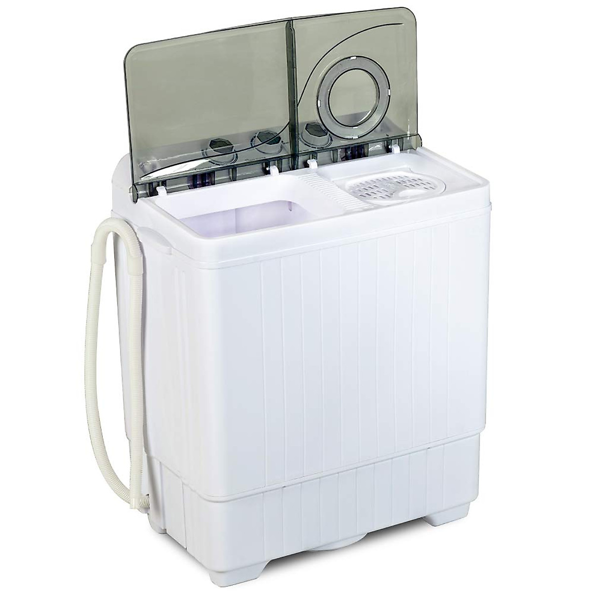 KUPPET Compact Twin Tub Portable Mini Washing Machine 26lbs Capacity, Washer(18lbs)&Spiner(8lbs)/Built-in Drain Pump/Semi-Automatic (White&Gray)