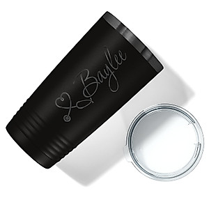 Personalized Heart Stethoscope Tumbler Gift for Nurse, RN, LPN, CNA, CMA, MA on Black with Ion Ghost Black Design 20 oz Stainless Steel Tumbler with Lid - Insulated Cup - Custom Travel Mug