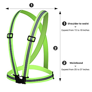 Reflective Vest, 2-Pack Reflective Gear High Visibility Suspenders Safety Lightweight Straps with Elastic & Adjustable Holes, 360° Hi-Vis Running Vest for Running, Jogging, Hiking, Cycling, and More