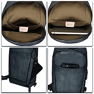 IVTG Genuine Leather Sling Bag for Men Crossbody Hiking Backpack Vintage Handmade Chest Shoulder Daypack (Gray)