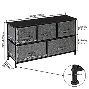 unknown brand 2-Tier Wide Closet Dresser, Nursery Dresser Tower with 5 Easy Pull Fabric Drawers and Metal Frame, Multi-Purpose Organizer Unit for Closets, Dorm Room, Living Room, Hallway, Grey