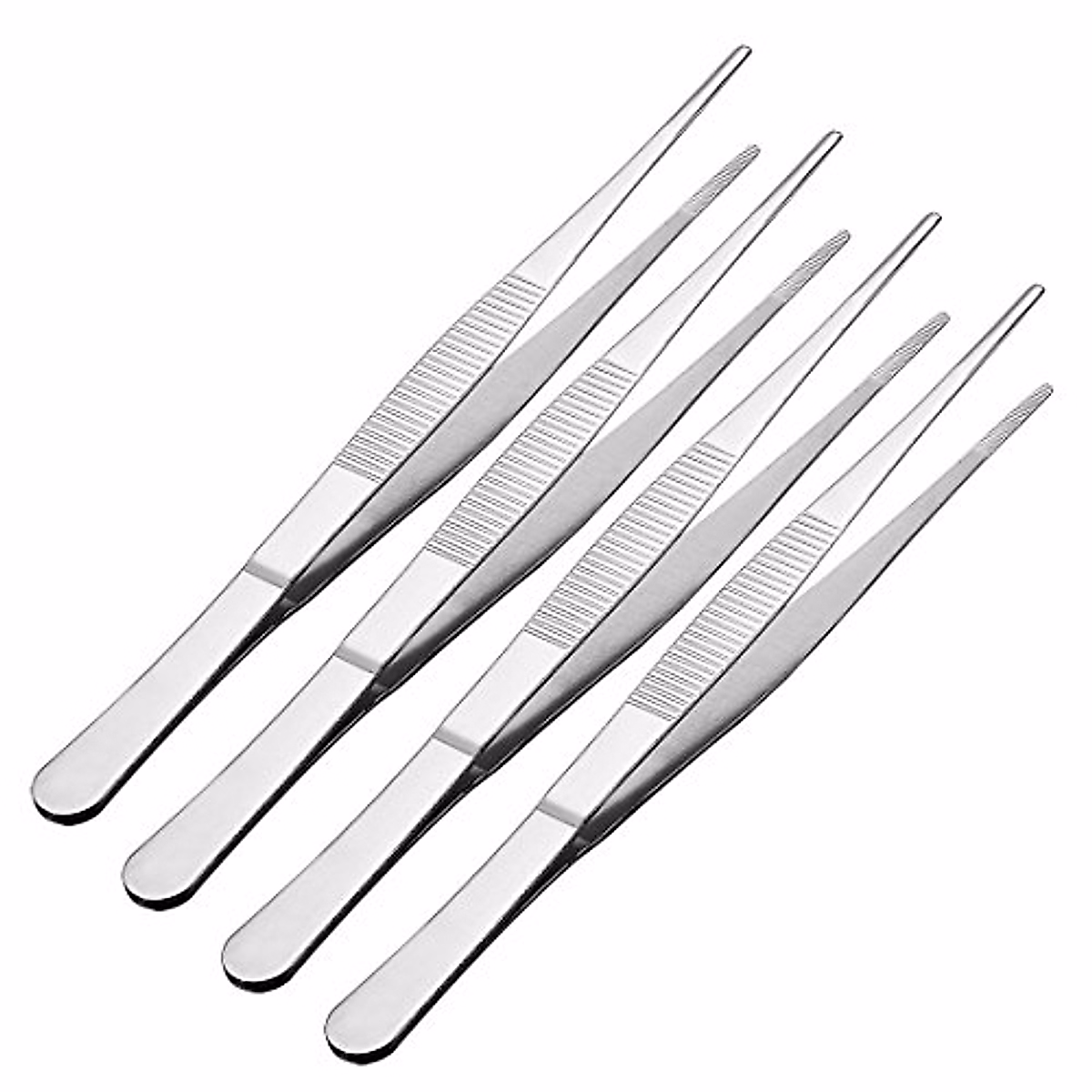 uxcell 4 Pcs 8-Inch Stainless Steel Straight Blunt Tweezers Serrated Tip Daily Garden Tool