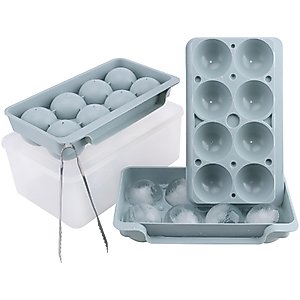 Miaowoof Large Ice Cube Tray, 2.5 INCH Ball Maker, 2 Pack Easy Release Sphere Mold with Bin&Tong, Leak-free Whiskey Mold, Fill Round for Cocktails Bourbon, Blue, largr