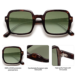 SOJOS Retro Square Polarized Sunglasses for Women Men Classic Trendy Sunnies SJ2226, Dark Tortoise/Green
