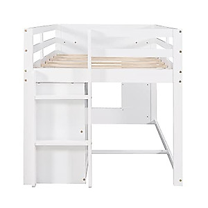 Harper & Bright Designs Low Loft Bed with Storage Drawers, Wood Twin Size Loft Bed with Cabinet, Shelf, Ladder, Safety Rail for Girls, Boys, Teen （White