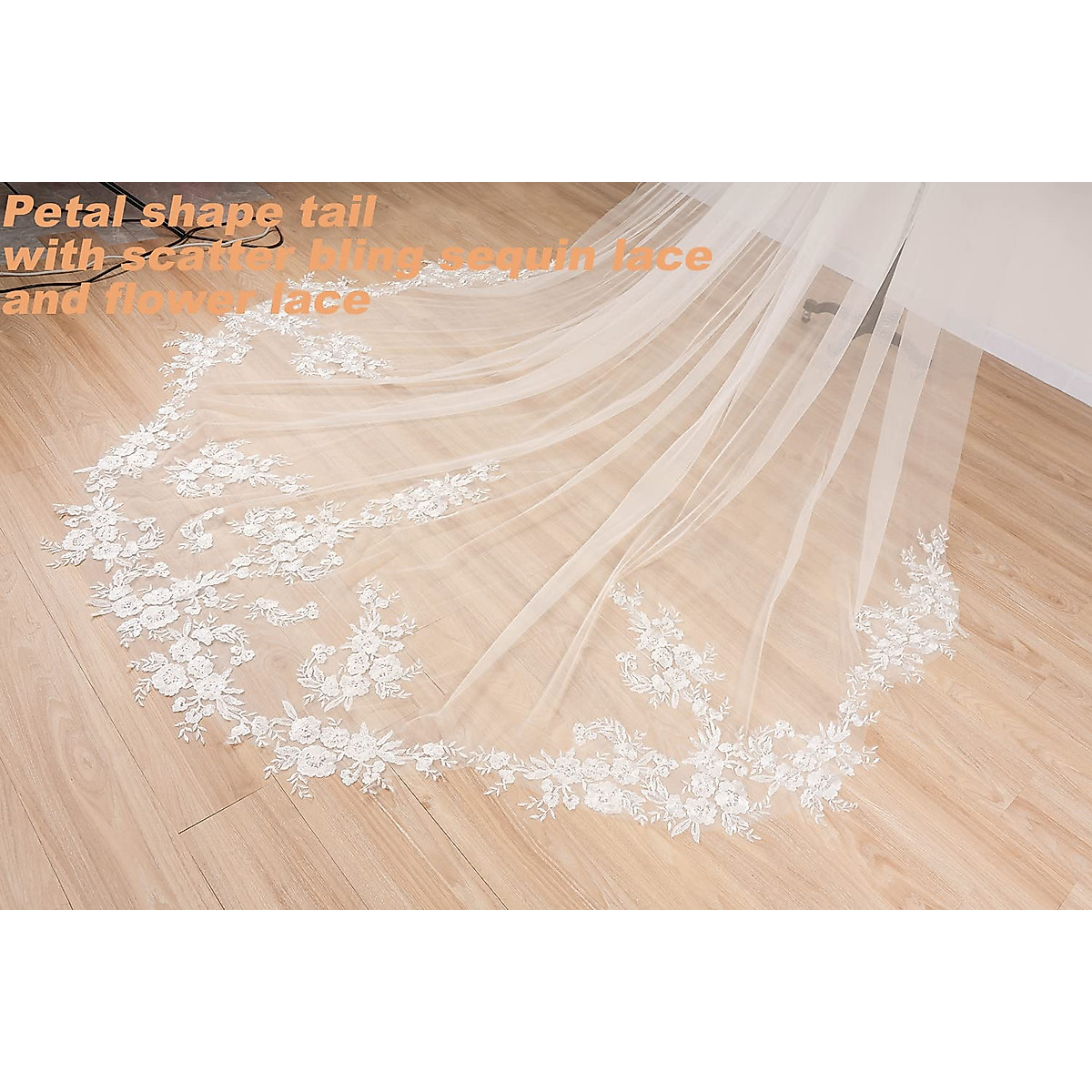 EllieWely Cathedral Length 1 Tier Lace Wedding Bridal Veil F13 3 M Ivory