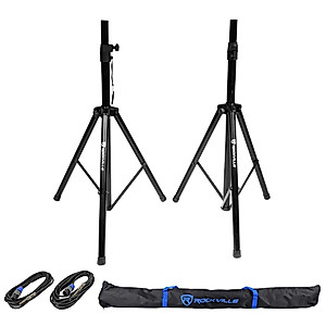 (2) Rockville RSG15 15 3-Way 1500 Watt 8-Ohm DJ PA Speaker +Stands +Cables