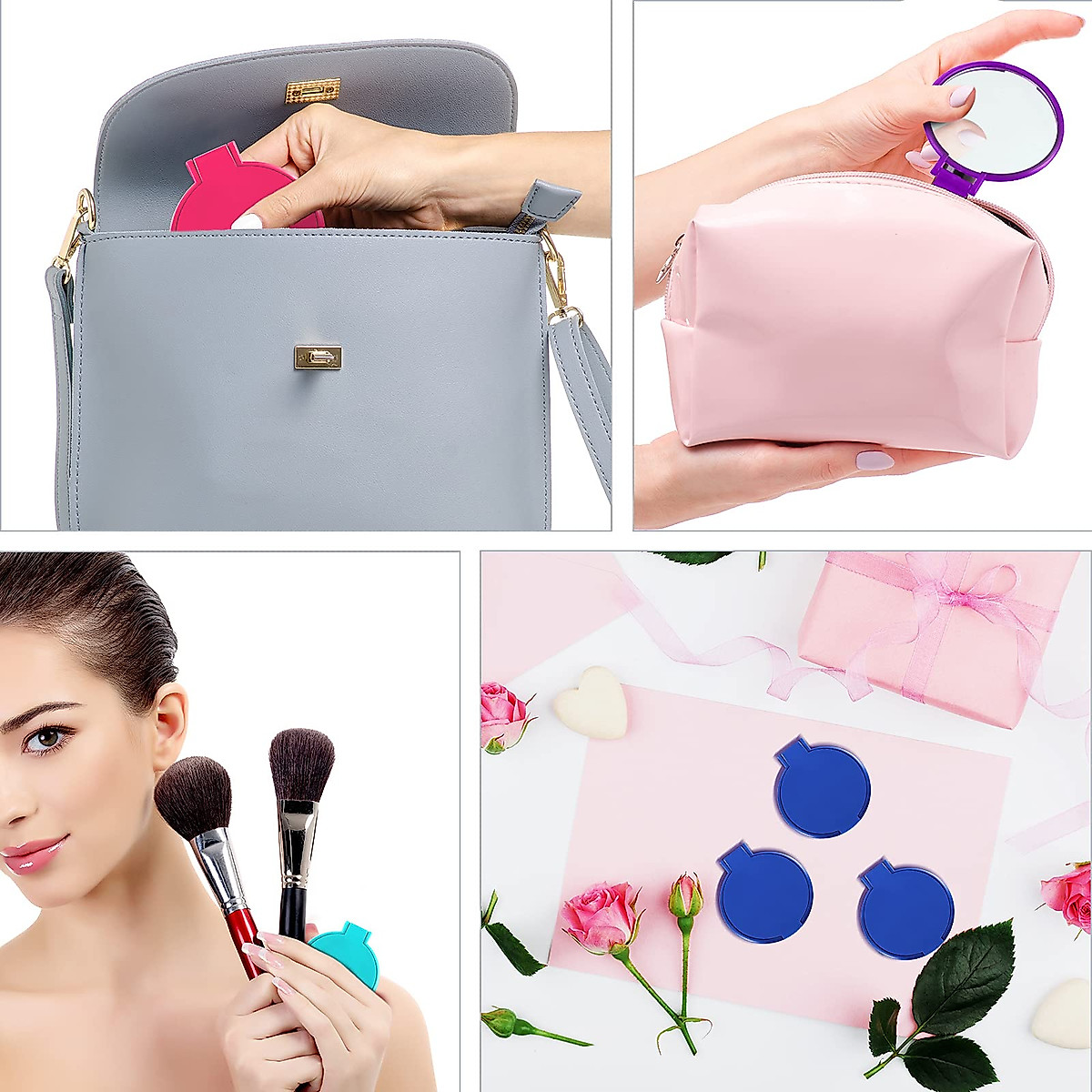 Yalikop 36 Pcs Compact Mirror Bulk Mini Round Makeup Mirror Portable Foldable for Purse Women Travel Daily Use(Pink, Purple, Green, Blue)