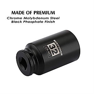 MIXPOWER 1/2" Drive Deep Impact Socket, CR-MO, 32mm, METRIC, 6 Point, Axle Nut Impact Grade Socket for Easy Removal