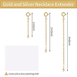 6PCS 925 Sterling Silver Necklace Extender, 18K Gold Plated Chain Extenders for Necklaces, Anklet Bracelet Extender Silver Gold Necklace Extenders for Women Jewelry Making (Gold & Silver, 1 2 3 Inch)