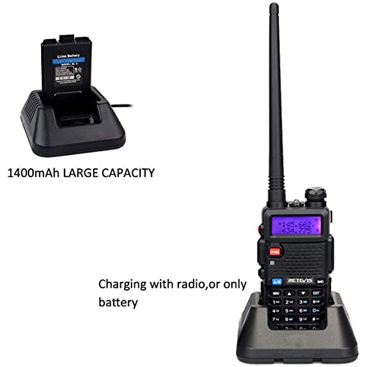 Retevis RT-5R Walkie Talkies Long Range, Dual Band 128CH High Power Handheld Two Way Radios, 1400mAh Rechargeable 2 Way Radios with Shoulder Mic, for Hunt, Hiking (2 Pack)