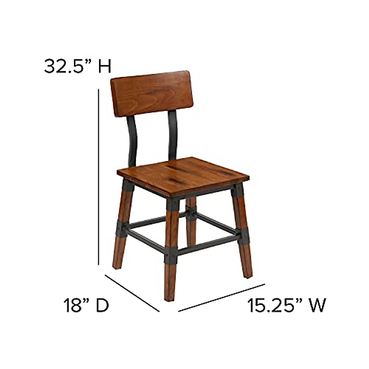 Flash Furniture Jackson 4 Pack Rustic Antique Walnut Industrial Wood Dining Chair
