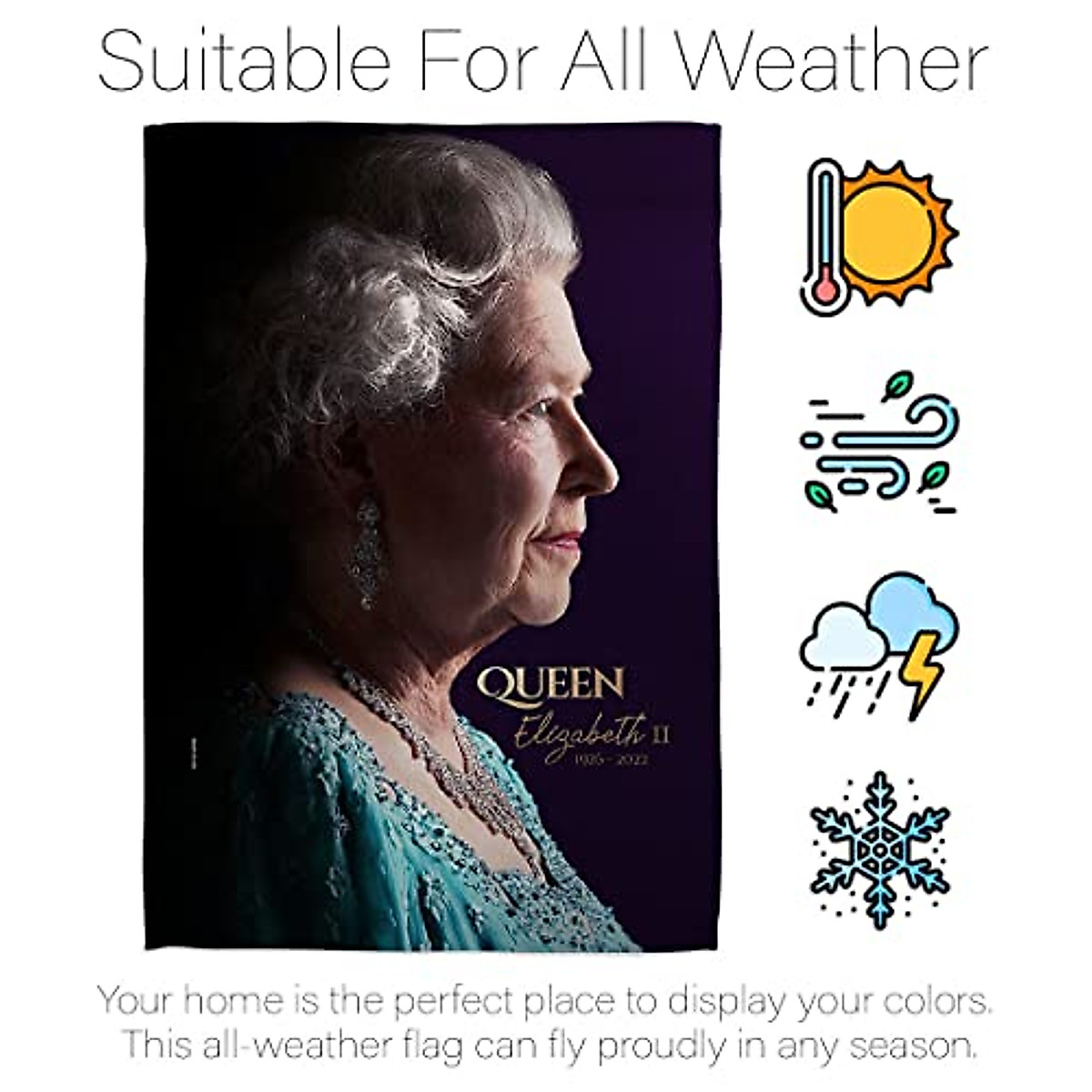 Queen Elizabeth II Flag - Set Wood Dowel Sweet Life Sympathy Remembrance Memorial Bereavement Love Support Emotion Postive - House Banner Small Yard Gift Double-Sided Made In USA 13 X 18.5