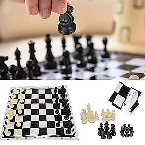 Alomejor Chess Board Game Portable Plastic International Chess Set with Black and White Medieval Chess