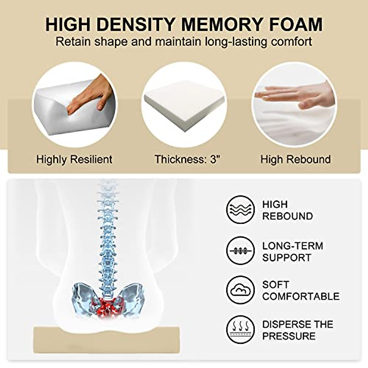 Wellsin Outdoor Chair Cushions for Patio Furniture - Patio Chair Cushions Set of 4 - Waterproof Square Corner Outdoor Seat Cushions 18.5"X16"X3", Khaki