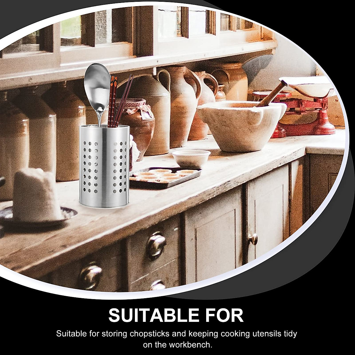 DOITOOL 2PCS Stainless Steel Kitchen Utensil Holders for Countertop Spoon Holder Silverware , Chopsticks Holder Spoon and Fork Holder for Restaurant (12 X 12 X 18CM)