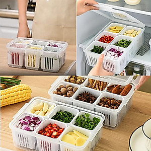 Rxsdeni Salad Bar Containers for Fridge,Reusable Kitchen Scallion Storage Box,Fresh Keep Container,Clear Berry Containers with Removable Dividers,for Ginger Scallion Fruit Lettuce Vegetables Meat