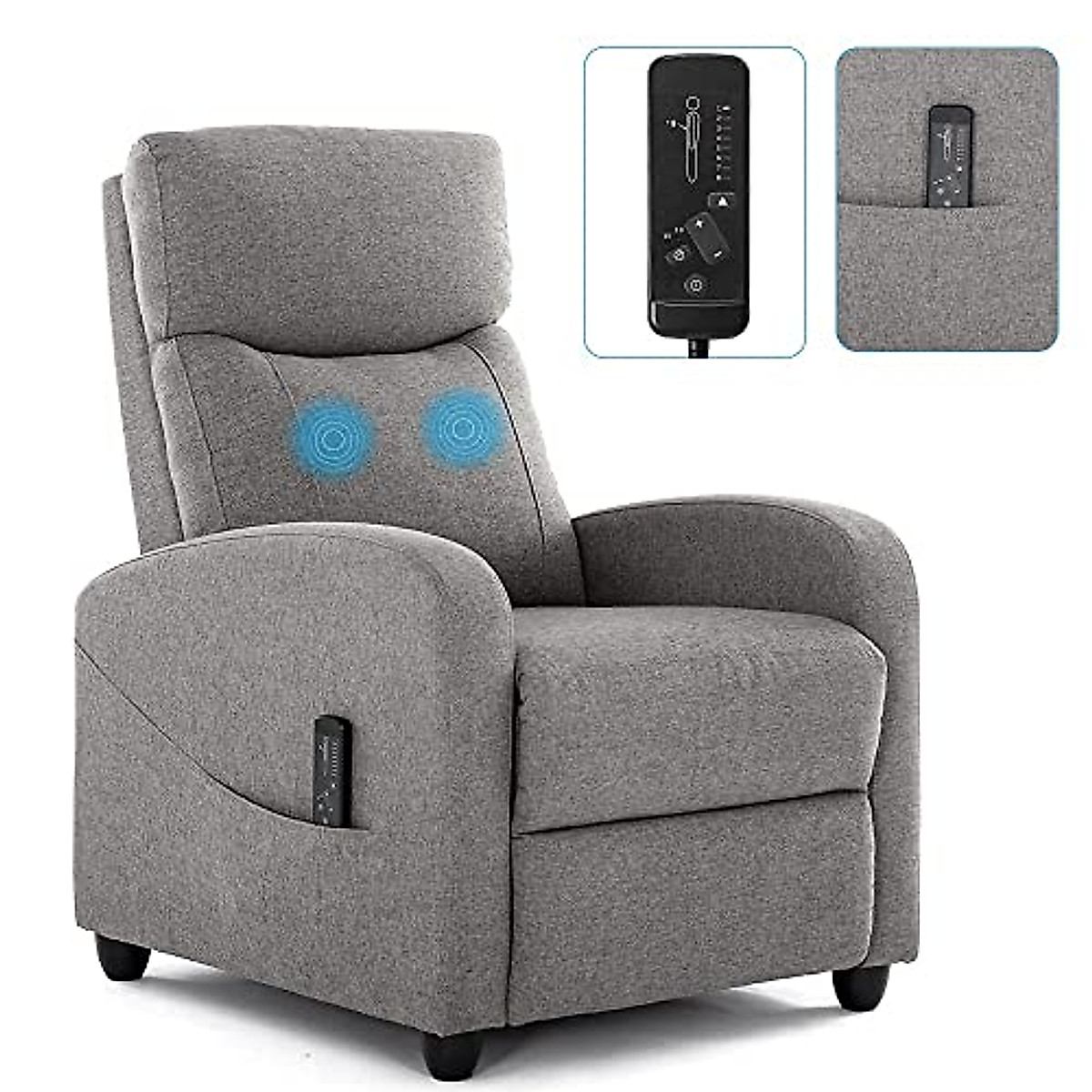 Fabric Massage Recliner Chair Living Room Chair Adjustable Home Theater Seating Winback Single Recliner Sofa Chair Lazy Boy Recliner Padded Seat Push Back Recliners Full Body Armchair for Living Room