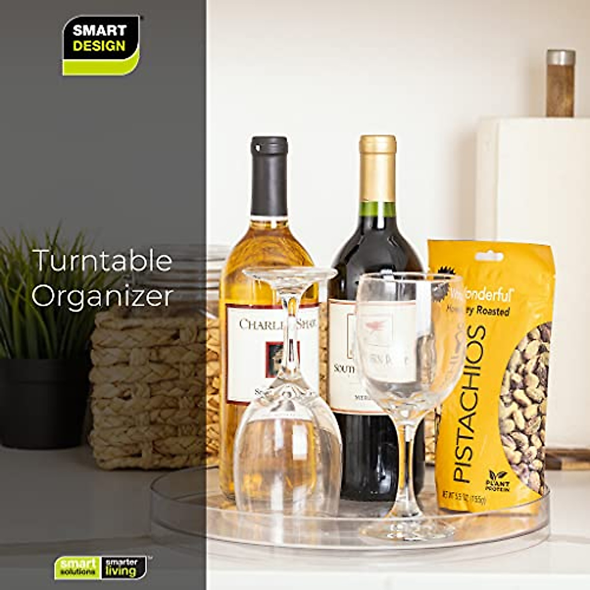 Smart Design Turntable Lazy Susan Spinning Organizer - 11.50 Inch - BPA Free Plastic Resin - Food, Condiments, Baking, Fridge, Freezer, Countertop, Cabinet, Pantry Storage - Kitchen - Clear