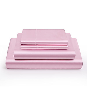 Vonty Satin Sheets Full Size Silky Soft Satin Bed Sheets Pink Satin Sheet Set, 1 Deep Pocket Fitted Sheet + 1 Flat Sheet + 2 Pillowcases