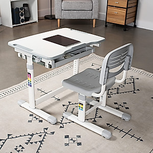 VIVO Gray Height Adjustable Childrens Desk and Chair Set | Kids Interactive Workstation
