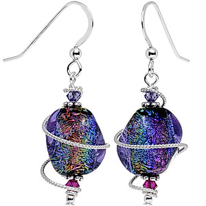 Body Candy Handcrafted 925 Silver Purple Dichroic Drop Dangle Earrings Created with Crystals