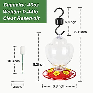 40 Ounces Hummingbird Feeder,Hummingbird Feeders for Outdoors Hanging,Plastic Humming Birds Feeders for Outside with 6 Feeding Perch Red