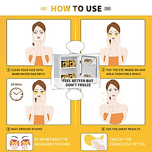 24K Gold Eye Masks for Dark Circles and Puffiness 70PCS, Under Eye Patches Gel Pads for Puffy Eyes Treatment w/Collagen, Caffeine, Peptides for Eye Bags Treatment, Gel Eye Mask Skincare