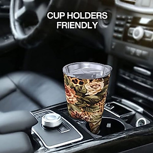 AYCZN Rose Giraffe Print 20 OZ Tumbler Stainless Steel Travel Coffee Mug, Giraffe Skin Insulated Water Bottle with Lid and Straws Leakproof Thermal Cup