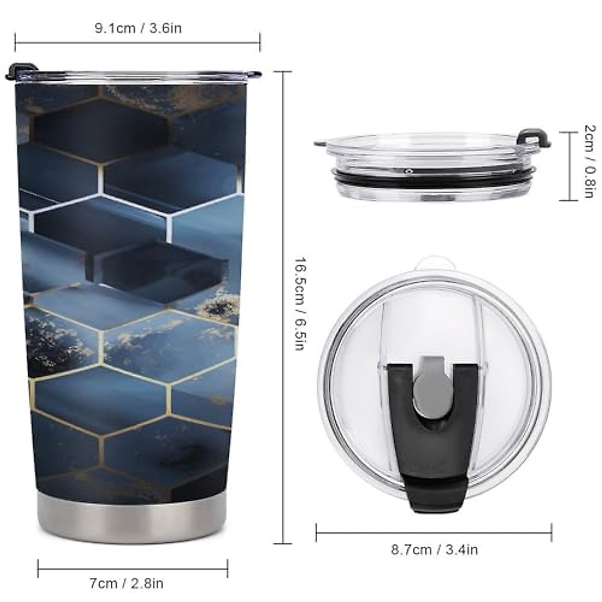 FHENMSA Reusable Plastic Water Cups with Lids,Blue Hexagons And Diamonds Print Anti-overflow Cup,sports Travel Coffee Cup