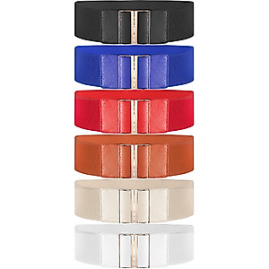 6 Pieces Women Wide Belt Elastic Cinch Waistband Stretchy Dress Waist Belt with buckle for Ladies, One Size