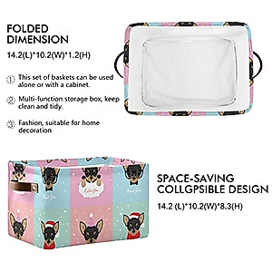 Chihuahua Puppy Snows Storage Basket Dog Storage Organizer Box Bin Large Collapsible Cube Baskets with PU Handles for Shelf Closet Nursery Laundry 1 Pack