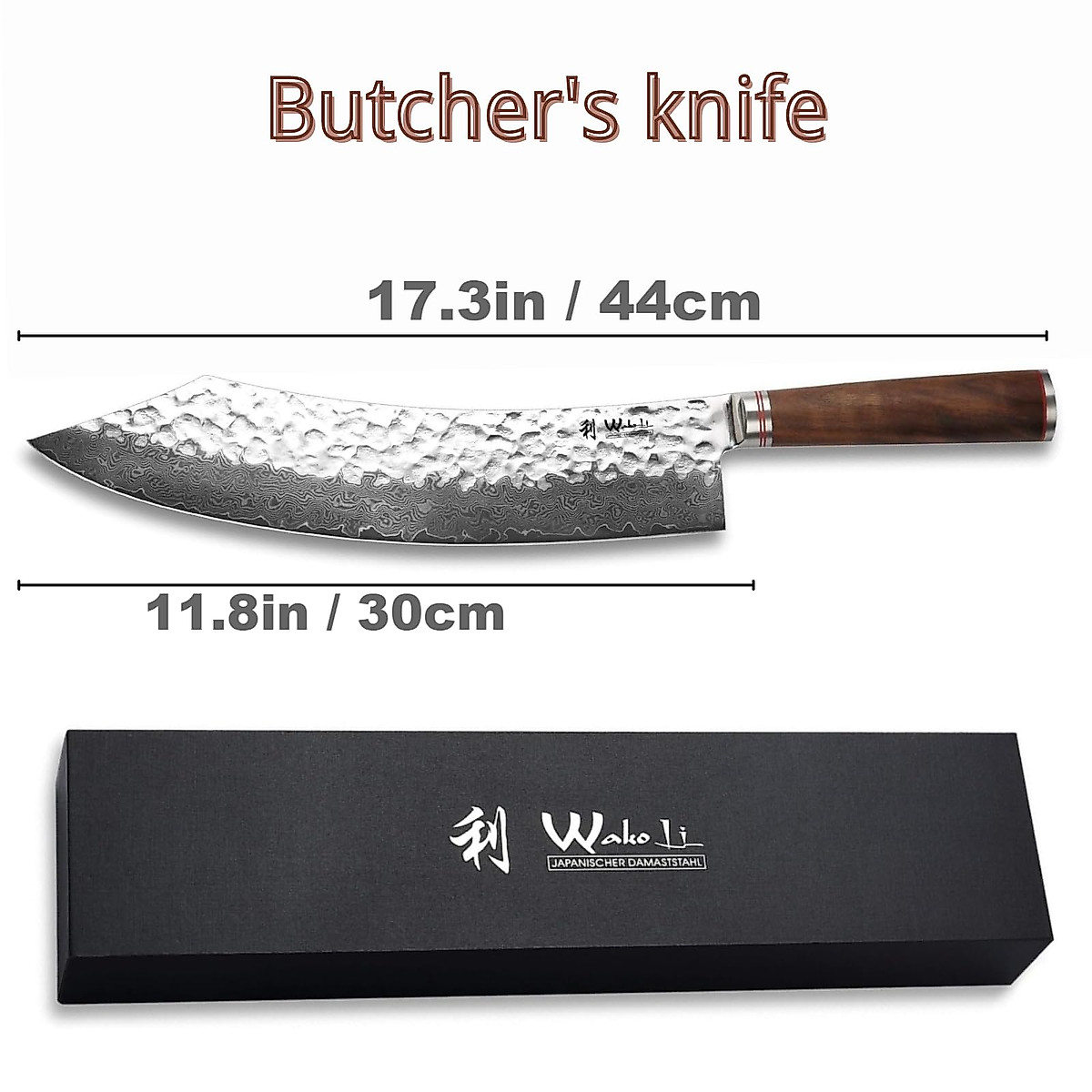 Wakoli Butcher's and BBQ Knife, 12-inch Blade Damascus Chef Knife made of 67 Layers Damascus Steel with VG10 Core, Butcher Knife for Meat Cutting with Walnut Wood Handle, Sharp Kitchen Knives (Walnut)