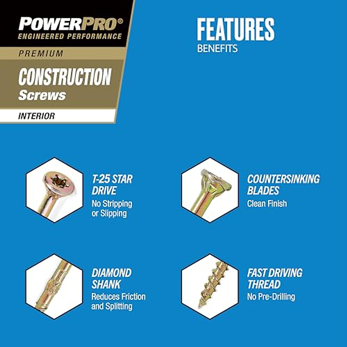Power Pro Premium Interior Construction Screws (#9 x 2-1/2") - 1lb Box