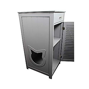 Penn-Plax Cat Walk Furniture: Contemporary Home Cat Litter Enclosure - Storage Drawer, Inner Shelf, and Shutter Style Door - White