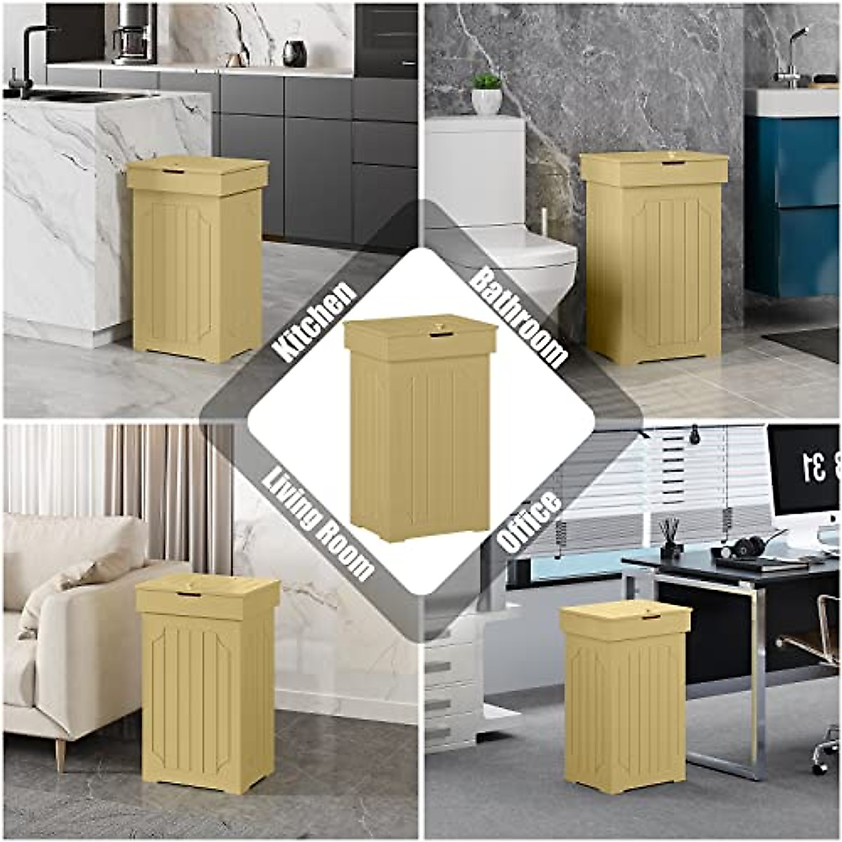 JEROAL Wood Bathroom Trash Can, 23 Gallon Kitchen Trash Can with Lid, Nordic Modern Waterproof Small Waste Basket Dog Proof Garbage Can for Kitchen, Bathroom, Bedroom, Living Room, Office, Outdoor
