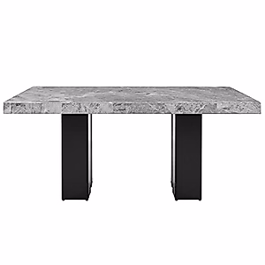 Steve Silver Company Camila Modern Rectangle Marble Top Dining Table with 4 Wide Espresso Legs, Seats up to 6 People, in Gray Finish
