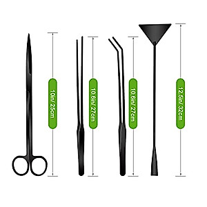 Catcan Quarium Aquascape Tools Kits, 4 in 1 Anti-Rust Aquatic Plant Aquascaping Tool Stainless Steel Black Tweezers Scissors Spatula for Aquarium Tank Clean Fish Tank Aquascape Tools Sets (Black)