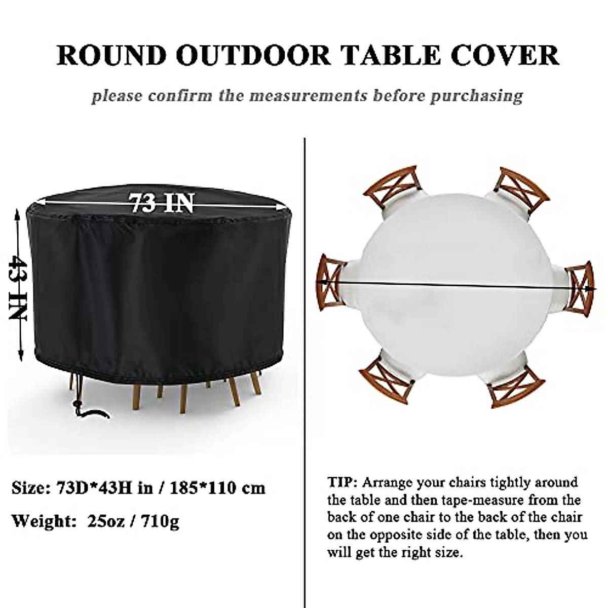 Onlyme Patio Furniture Covers Waterproof, 73 in Round Patio Table Cover, All Season Available Patio Covers for Outdoor Furniture