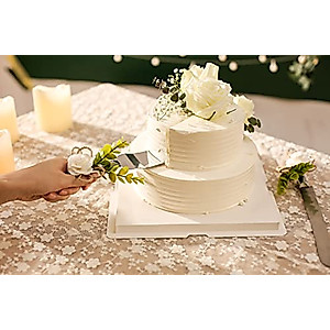 Joy Ceremony Wedding Cake Knife and Server Set, Rustic Cake Cutting and Serving Set - Bridal Cutter Set with Eucalyptus Leaves (White - 2'' Rose)
