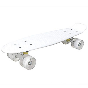 ANNEE 22 Inch Skateboard Complete Mini Cruiser Retro Skateboard with Colorful Light up Wheels for Kids Boys Youths Teens Adults (White, 22 Inch)