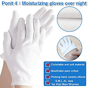 24Pcs Moisturizing White Cotton Gloves for Dry Hands Eczema Gloves for Kid and Women Stretchable Reusable Cloth Gloves(S)