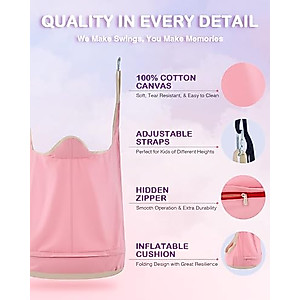 CO-Z Upgraded Kids Pod Swing, Hanging Pod Swing Chair with Inflatable Cushion, Child Hanging Hammock Swing for Indoor and Outdoor, Sensory Pod Swing for Kids (Two Straps, Pink)