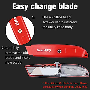 GRENPRO 12 Pack Utility Knife, Portable Box Opening Knife, Retractable Blade SK5 4 Color Heavy Duty Aluminum Shell Utility Knife for Cartons, Cardboard and Boxes，Extra 20PCS Trapezoid Blades Included