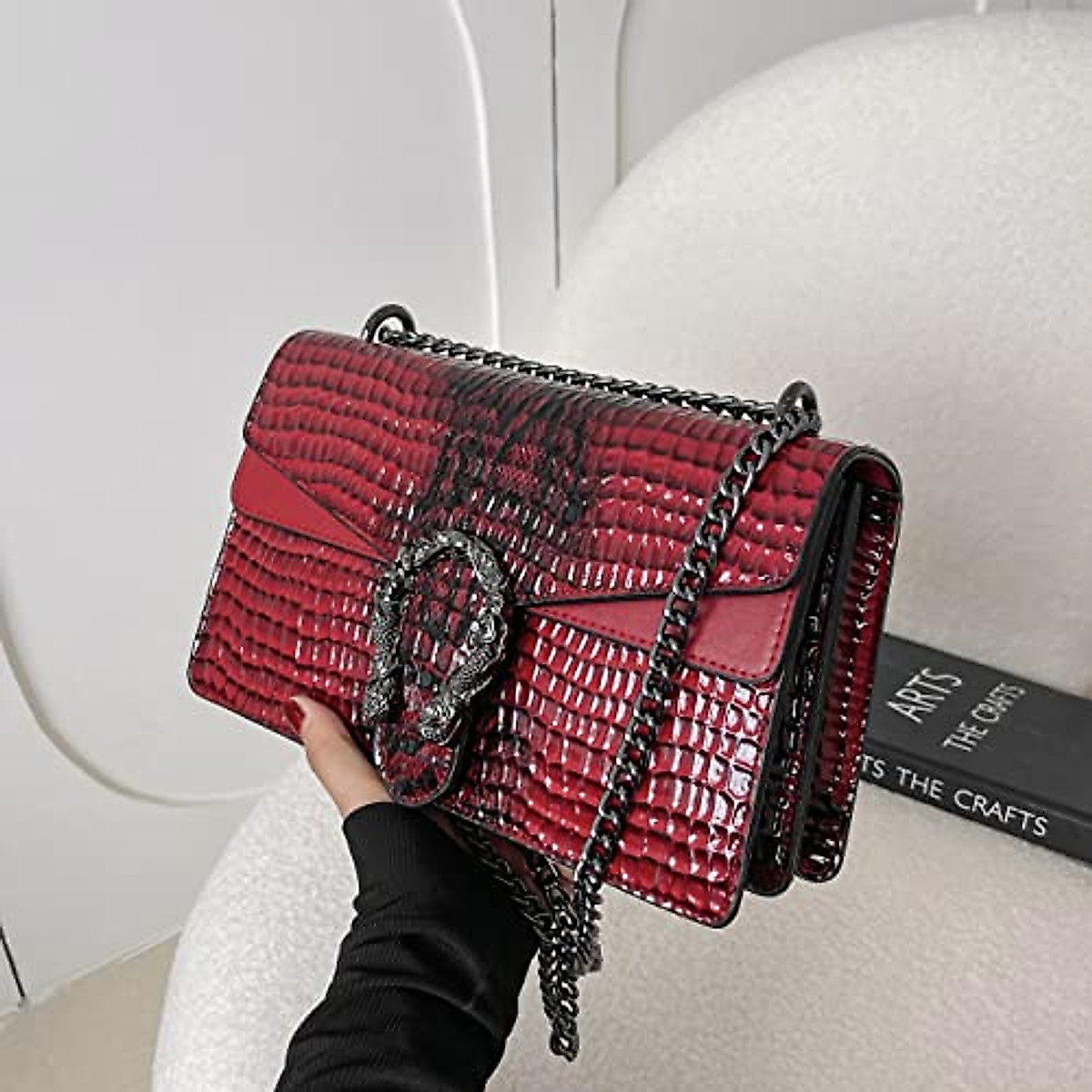 GLOD JORLEE Fashion Chain Straps Crossbody Bag for Women - Tie Dye Satchel Handbags Square Purses Evening Clutch Tote (red)